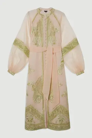 Karen Millen Embroidered Mandarin Collar Midi Dress