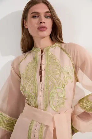 Karen Millen Embroidered Mandarin Collar Midi Dress