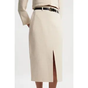 Karen Millen Textured Tweed Belted Pencil Skirt - Cream