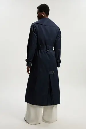 Karen Millen Cotton Sheen Belted Classic Trench Coat - Navy