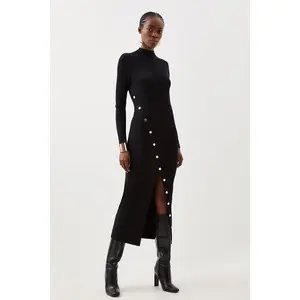 Karen Millen Viscose Popper Split Knit Midi Dress