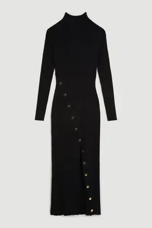 Karen Millen Viscose Popper Split Knit Midi Dress
