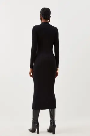 Karen Millen Viscose Popper Split Knit Midi Dress