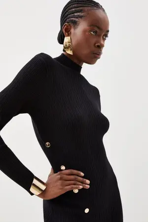 Karen Millen Viscose Popper Split Knit Midi Dress