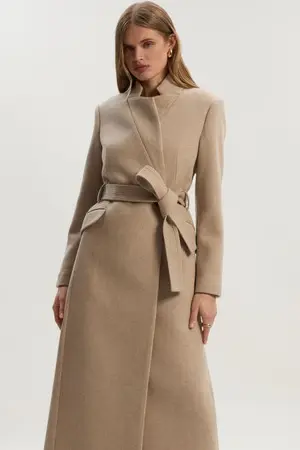 Karen Millen Wool Notch Neck Tailored Maxi Coat