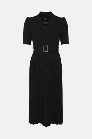 Karen Millen Structured Crepe Belted Midi Dress - Black