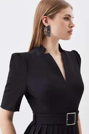 Karen Millen Structured Crepe Belted Midi Dress - Black