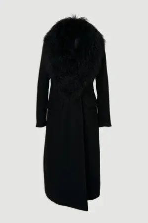 Karen Millen Wool Detachable Collar Midi Coat - Black
