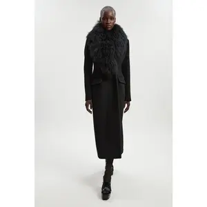 Karen Millen Wool Midi Coat With Detachable Collar - Black