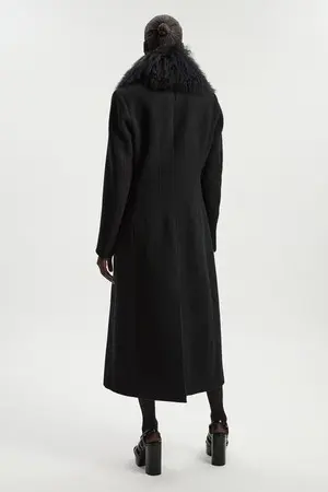 Karen Millen Wool Midi Coat With Detachable Collar - Black