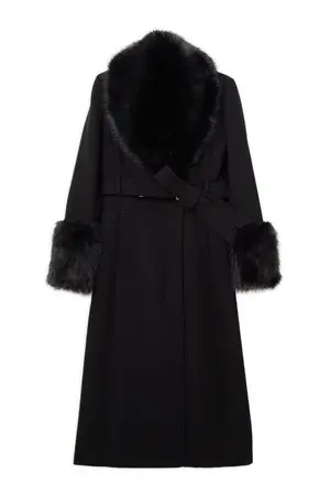 Karen Millen Wool-blend Belted Midi Coat With Detachable Faux Fur