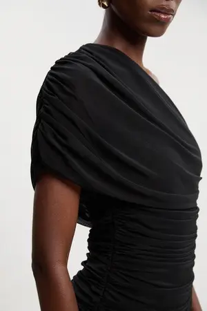 Karen Millen Mesh Asymmetric Neck Knit Maxi Dress