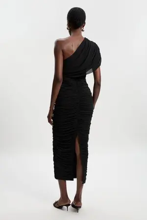 Karen Millen Mesh Asymmetric Neck Knit Maxi Dress