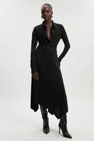 Karen Millen Petite Drapey Crepe Slim Collared Shirt