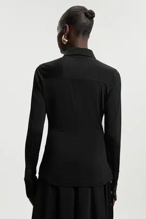 Karen Millen Petite Drapey Crepe Slim Collared Shirt
