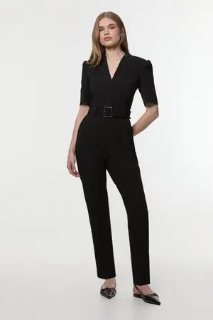 Karen Millen Petite Crepe Belted Jumpsuit - Black
