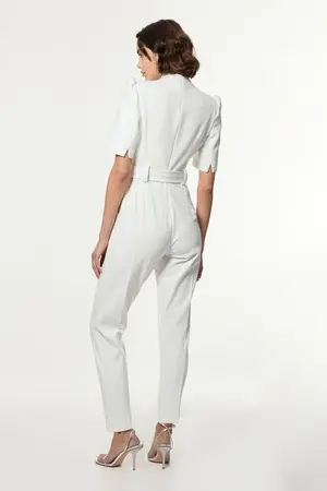 Karen Millen Petite Crepe Belted Jumpsuit - Ivory