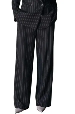 Karen Millen Pinstripe Wide Leg Tailored Trousers - Black