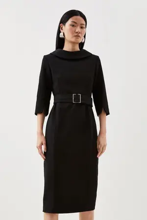 Karen Millen Petite Roll Neck Pencil Midi Dress - Black