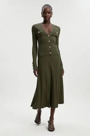 Karen Millen Textured Knit Pleated Midi Skirt
