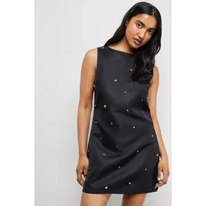 WAREHOUSE Sleeveless Embellished Mini Dress - Black