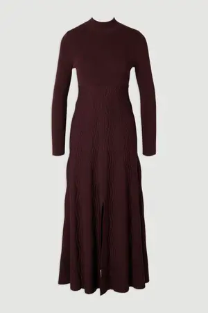 Karen Millen Wave Knit A-line High Neck Long Sleeve Dress