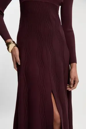Karen Millen Wave Knit A-line High Neck Long Sleeve Dress