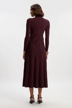 Karen Millen Wave Knit A-line High Neck Long Sleeve Dress