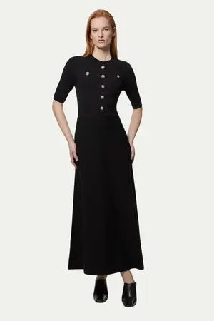 Karen Millen Rib Knit Military Trim Maxi Dress - Black
