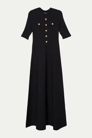 Karen Millen Rib Knit Military Trim Maxi Dress - Black