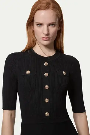 Karen Millen Rib Knit Military Trim Maxi Dress - Black