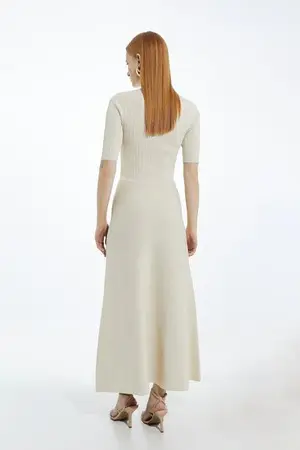 Karen Millen Rib Knit Military Trim Maxi Dress
