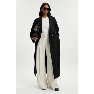 Karen Millen Brushed Wool Wrap Maxi Coat - Black