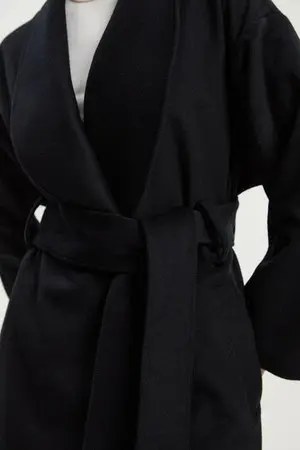 Karen Millen Brushed Wool Wrap Maxi Coat - Black