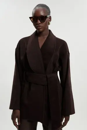 Karen Millen Brushed Wool Wrap Short Coat - Chocolate
