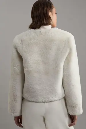 Karen Millen Faux Fur Collarless Cropped Jacket