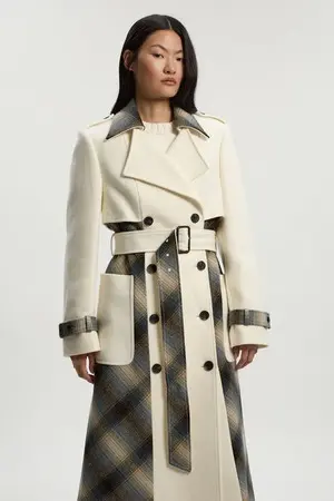Karen Millen Wool Check Trench Midi Coat