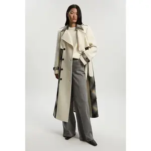 Karen Millen Wool Check Trench Coat - Ivory