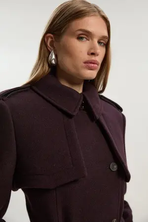 Karen Millen Petite Wool Trench Maxi Coat - Wine