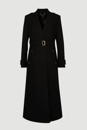 Karen Millen Wool Notch Neck Belted Maxi Coat - Black