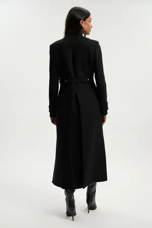 Karen Millen Wool Notch Neck Belted Maxi Coat - Black