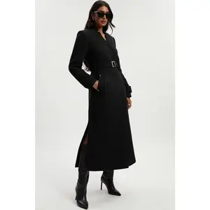 Karen Millen Wool Notch Neck Belted Maxi Coat - Black