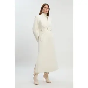 Karen Millen Wool Notch Neck Belted Maxi Coat - Ivory