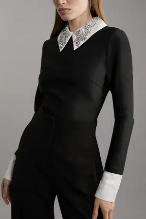 Karen Millen Bandage Embellished Collar Knit Top