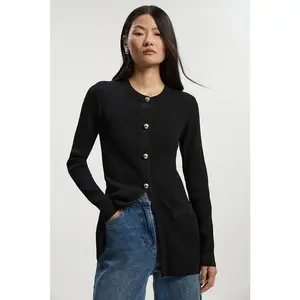 Karen Millen Dome Button Longline Knitted Cardigan - Black
