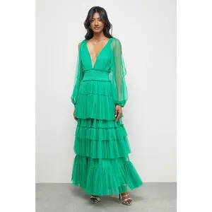 WAREHOUSE Cinched Waist Tulle Maxi Dress