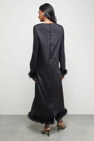 WAREHOUSE Feather-trimmed High Neck Midi Dress