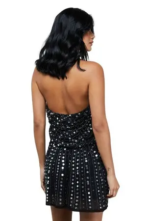 WAREHOUSE Sequin Cowl Front Flippy Mini Dress