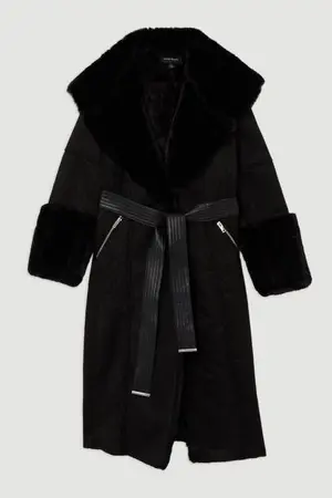 Karen Millen Faux Shearling Belted Midi Coat