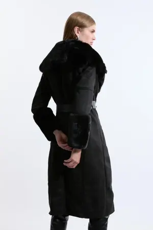 Karen Millen Faux Shearling Belted Midi Coat